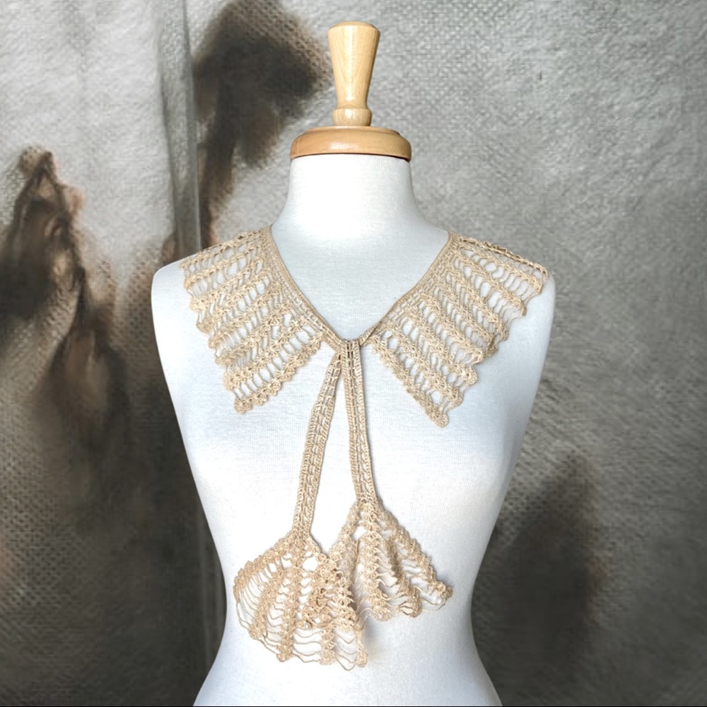 Crocheted Collar With Jabot Ties Antique Vintage Tea … - Gem